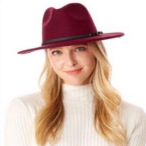Accessories | Maroon Wide Brimmed Fedora Hat Wbelt Buckle Detail | Poshmark